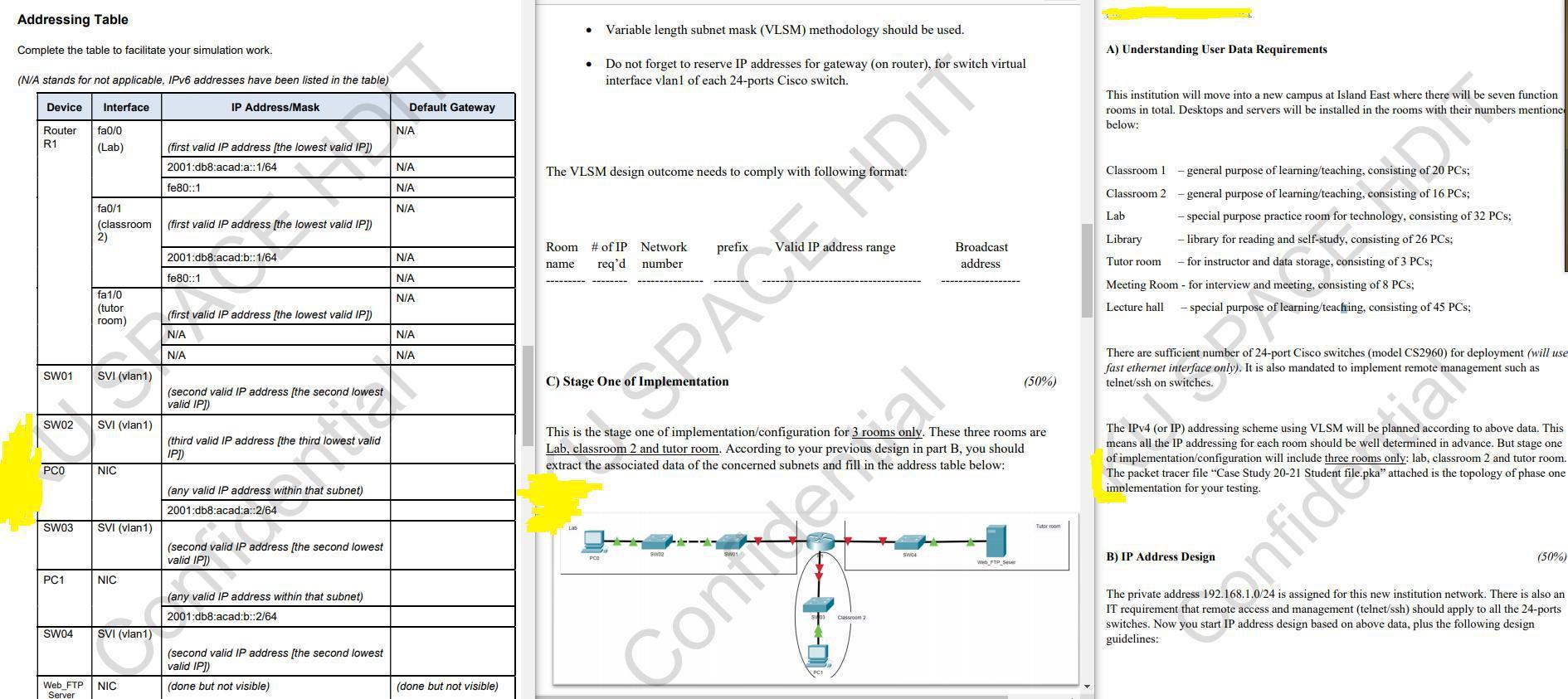 complete the addressing Table ONLY complete the vlsm | Chegg.com