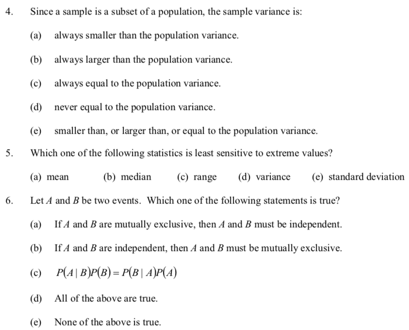 Solved 4. Since a sample is a subset of a population, the | Chegg.com