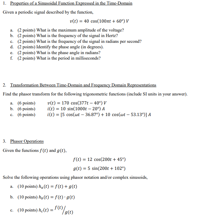 Solved 1. Properties of a Sinusoidal Function Expressed in | Chegg.com