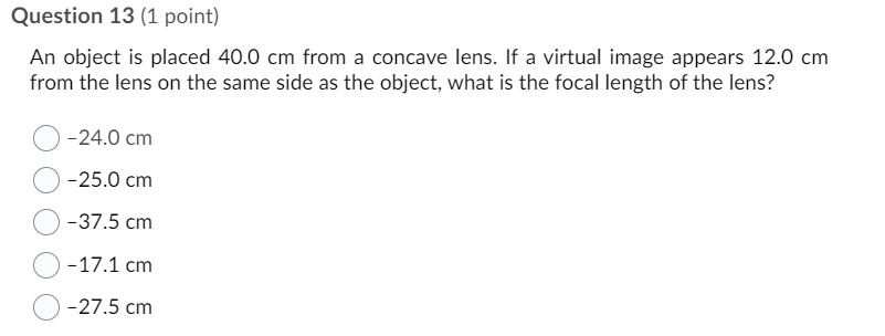 Solved Question 13 (1 point) An object is placed 40.0 cm | Chegg.com