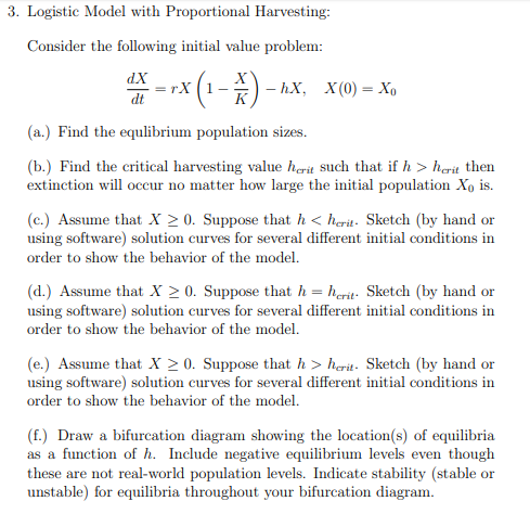 Solved 3. Logistic Model with Proportional Harvesting | Chegg.com