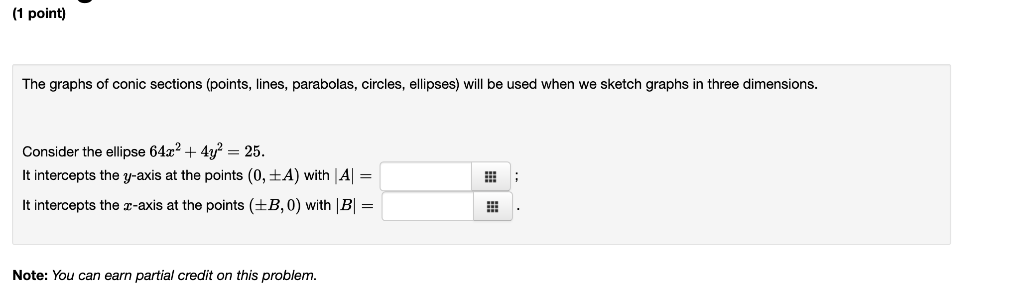 Solved (1 point) The graphs of conic sections (points, | Chegg.com