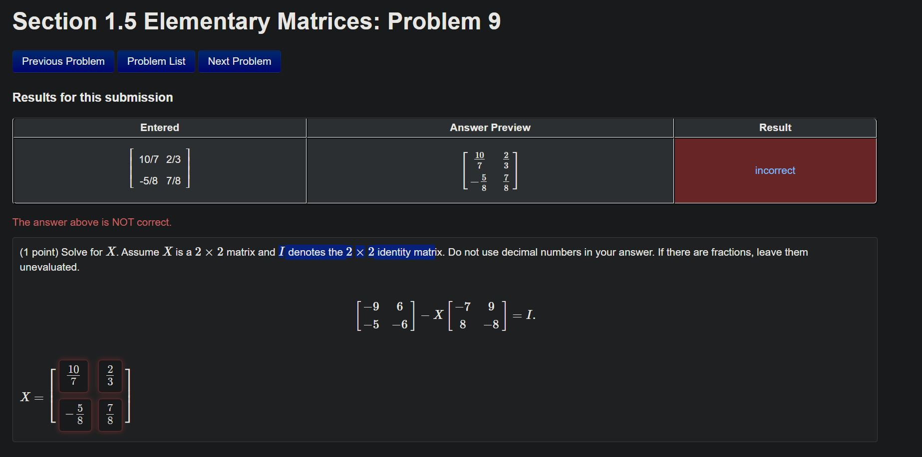 Solved Section 1.5 Elementary Matrices: Problem 9 Previous | Chegg.com