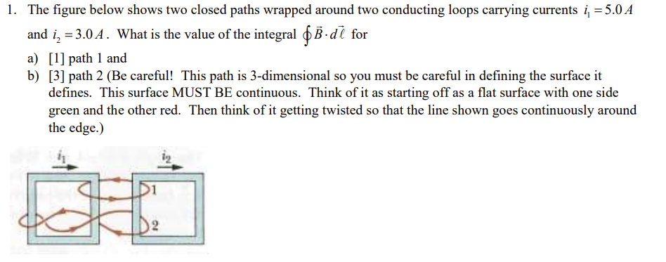 Solved 1. The figure below shows two closed paths wrapped | Chegg.com