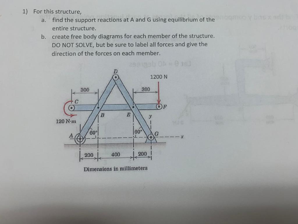 Solved a. 1) For this structure, find the support reactions | Chegg.com