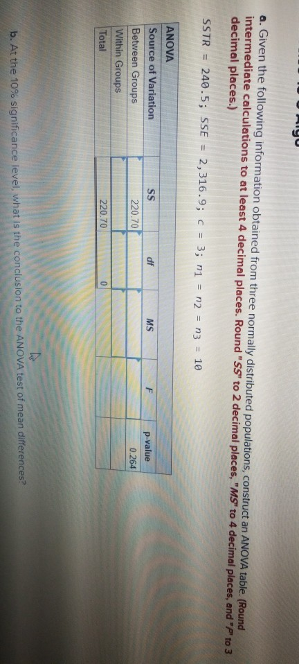 Solved a. Given the following information obtained from | Chegg.com