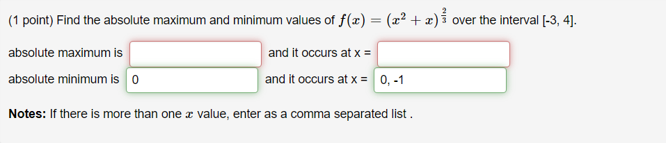Solved (1 point) Find the absolute maximum and minimum | Chegg.com
