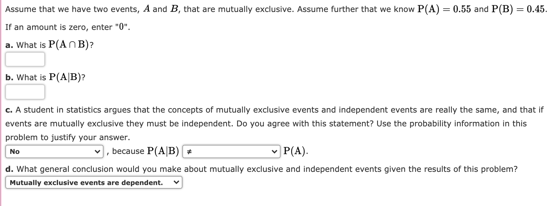 Solved Assume that we have two events, A and B, that are | Chegg.com