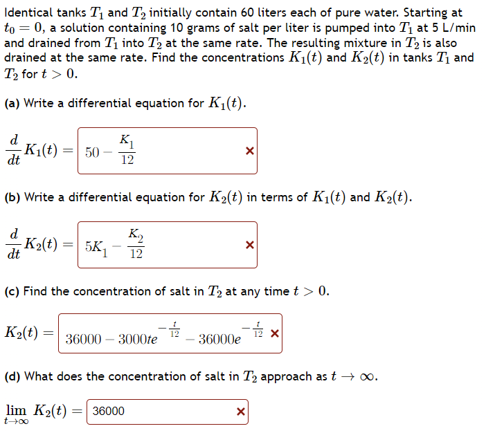 Solved Identical tanks T1 and T2 initially contain 60 liters | Chegg.com