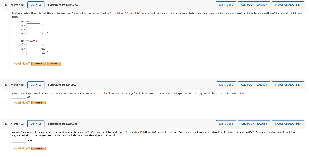 Solved [-/6 Points] SERPSE10 10.1.OP.002. times. | Chegg.com