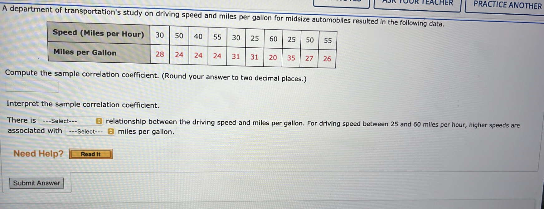 Solved Compute the sample correlation coefficient. (Round | Chegg.com