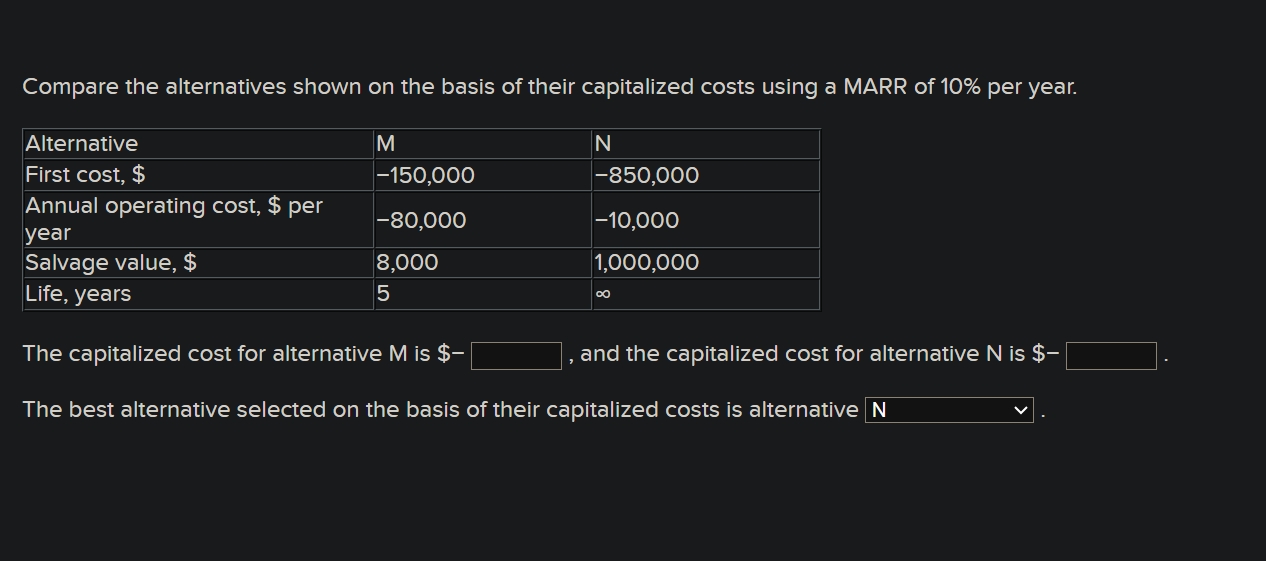 Solved Compare the alternatives shown on the basis of their | Chegg.com