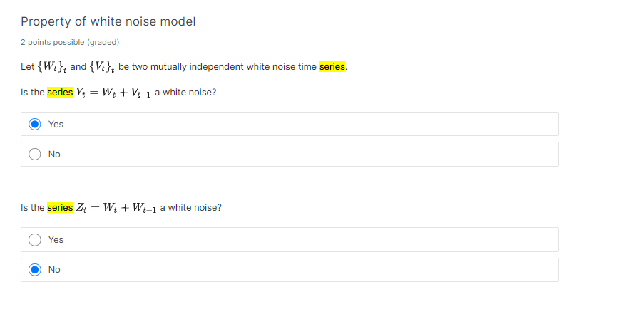 Property of white noise model 2 points possible | Chegg.com