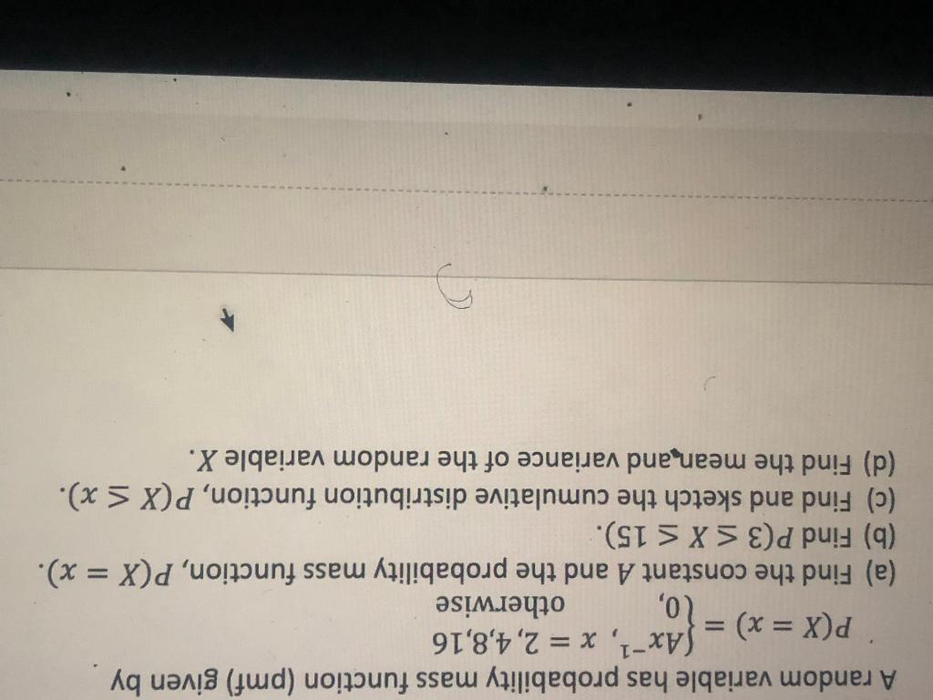 Solved A random variable has probability mass function (pmf) | Chegg.com