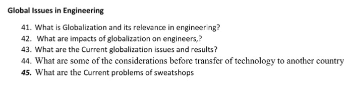 Solved Global Issues in Engineering 41. What is | Chegg.com