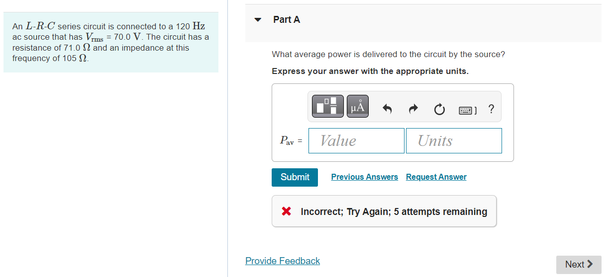 Solved An L−R - C series circuit is connected to a 120 Hz ac | Chegg.com