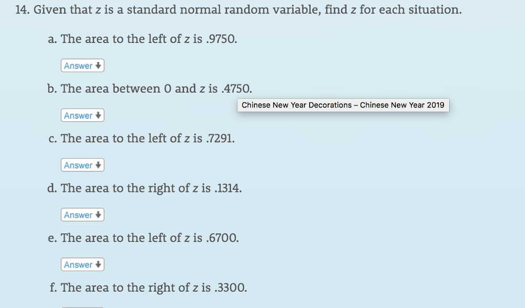 Solved 14. Given that z is a standard normal random | Chegg.com