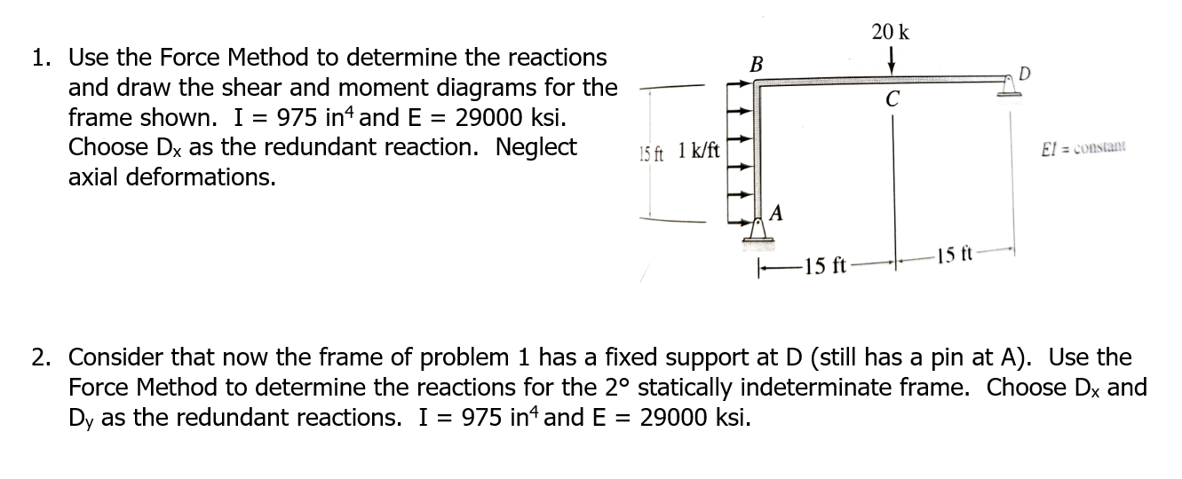 Solved 20 k B D C 1. Use the Force Method to determine the | Chegg.com