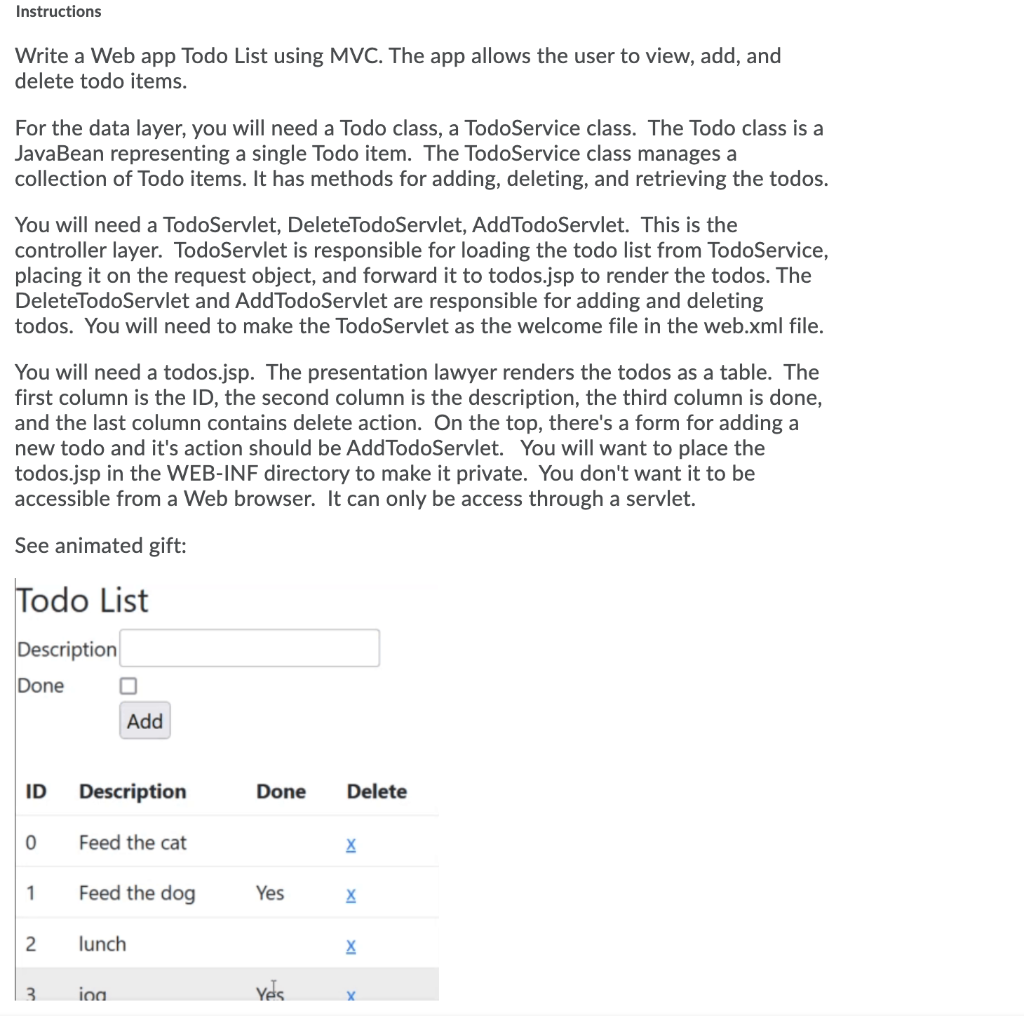Instructions Write a Web app Todo List using MVC. The | Chegg.com