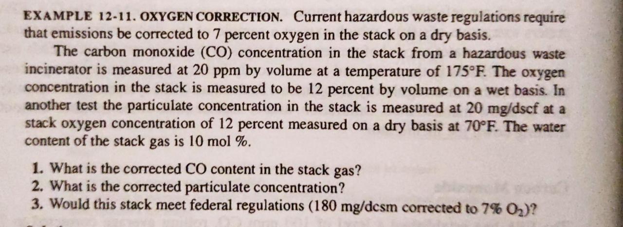 Solved EXAMPLE 12-11. OXYGEN CORRECTION. Current hazardous | Chegg.com