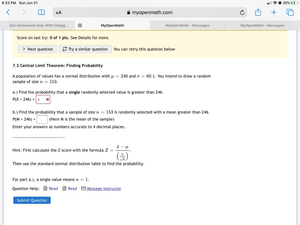 Solved 8:33 PM Sun Jun 21 20% m AA myopenmath.com + Get | Chegg.com