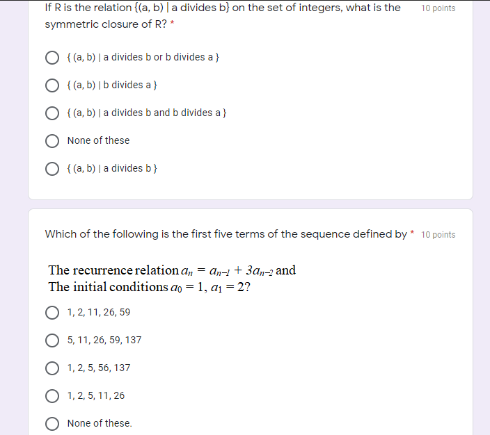 Solved 10 points If Ris the relation {(a, b) | a divides b} | Chegg.com