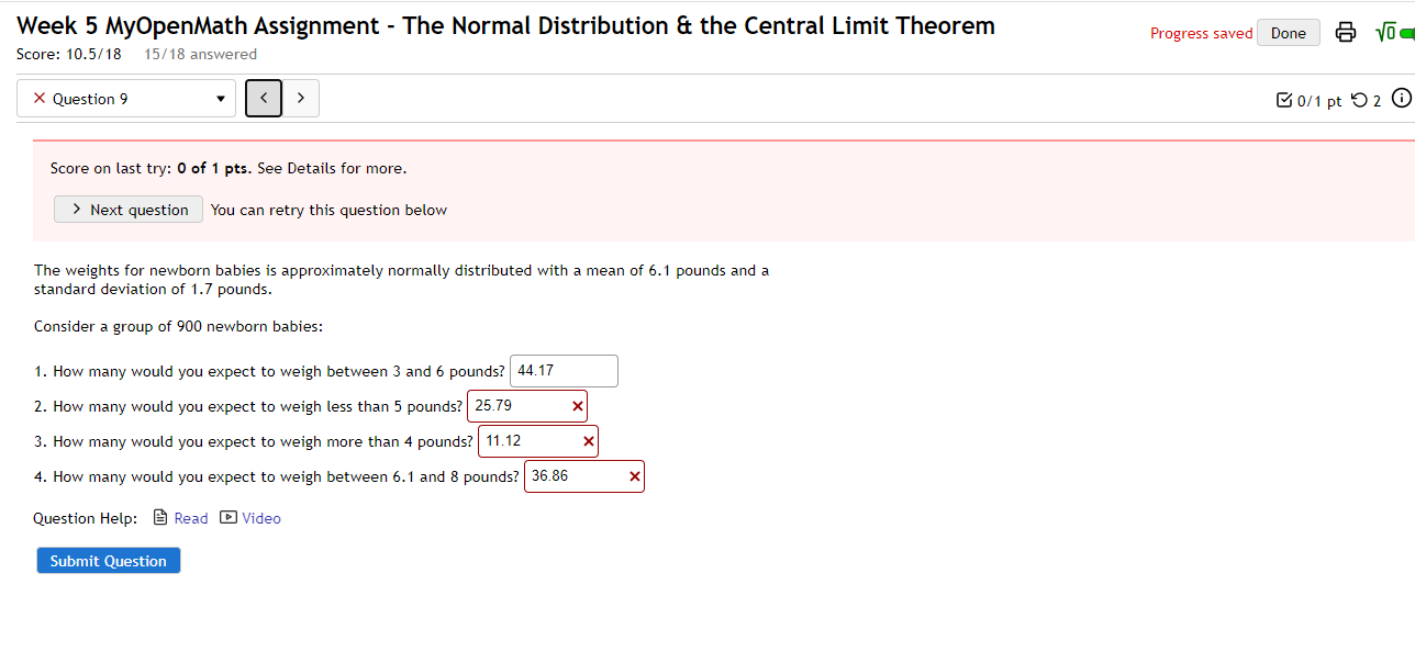 Solved Week 5 MyOpenMath Assignment - The Normal | Chegg.com