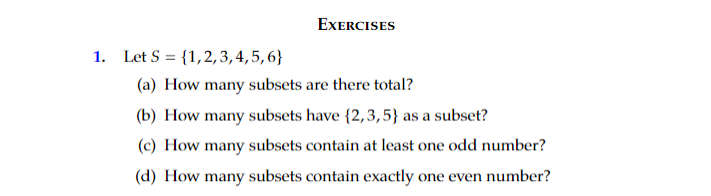 Solved 1. Let S={1,2,3,4,5,6} (a) How many subsets are there | Chegg.com