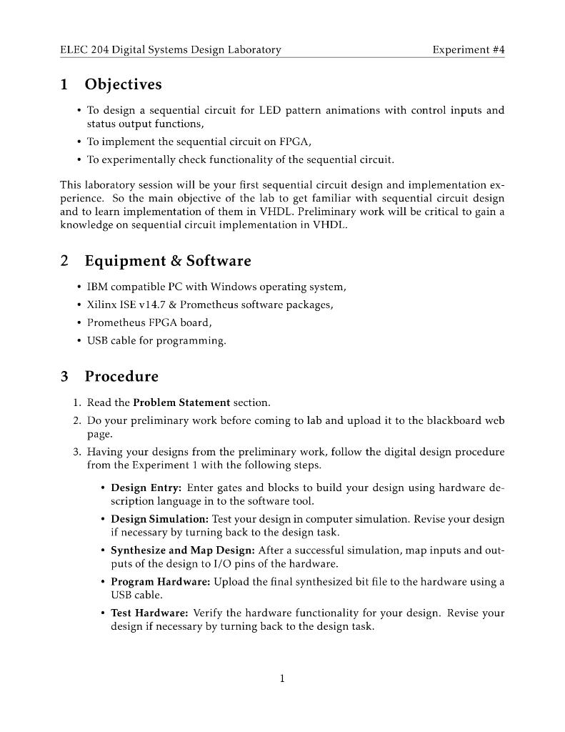 ELEC 204 Digital Systems Design Laboratory Experiment | Chegg.com
