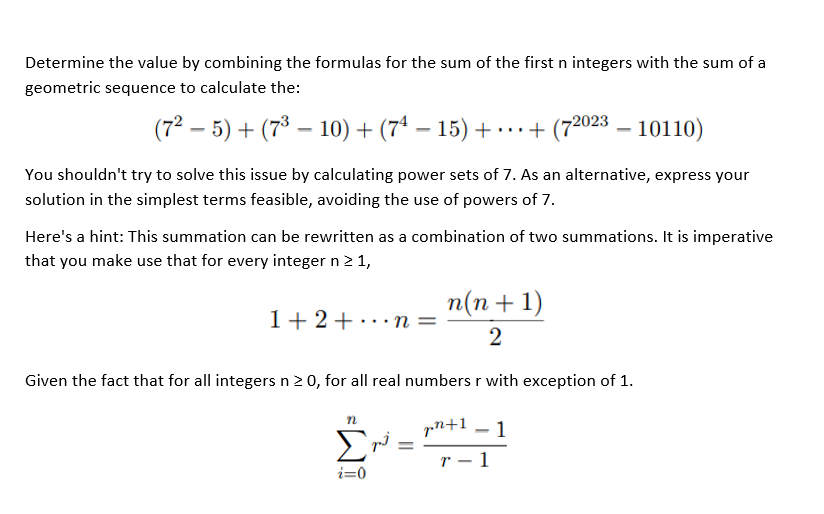 Solved Determine the value by combining the formulas for the | Chegg.com