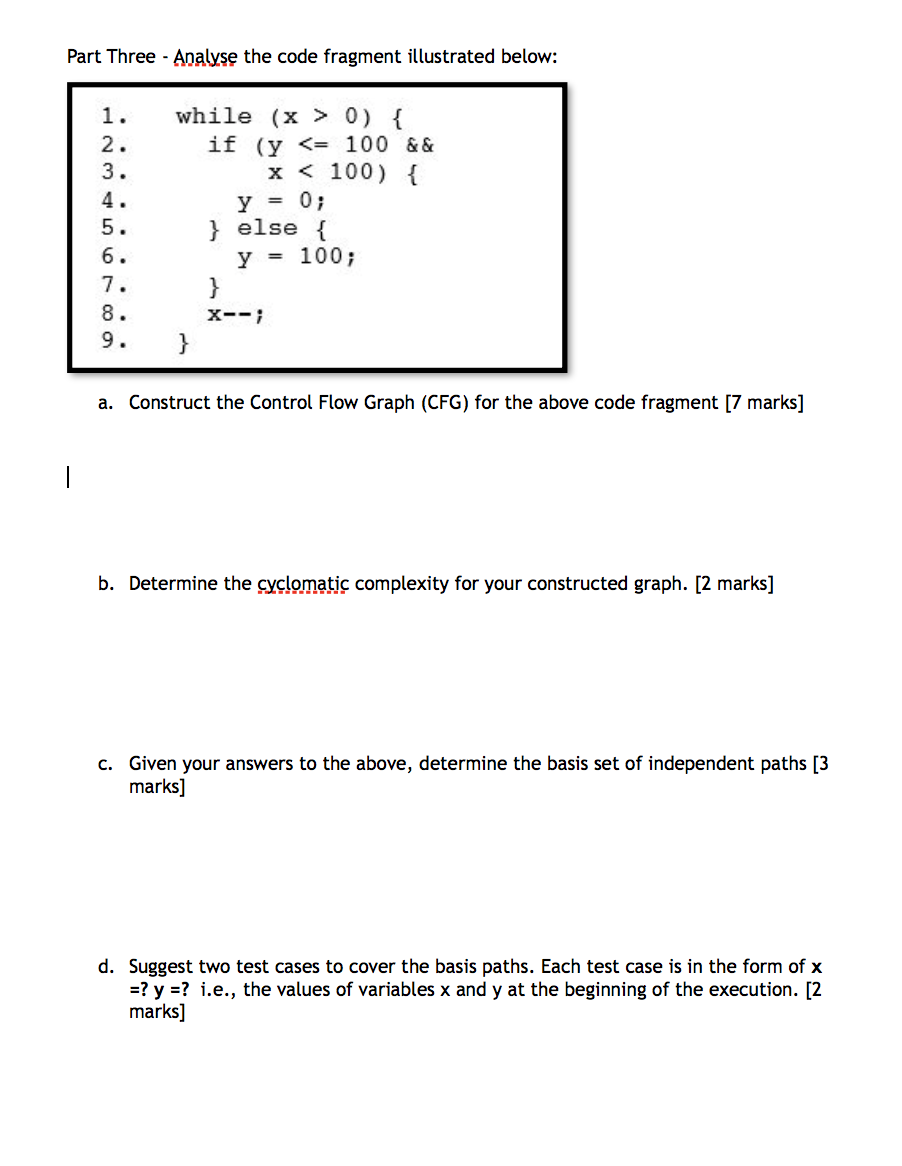 Solved Part Three - Analyse the code fragment illustrated | Chegg.com