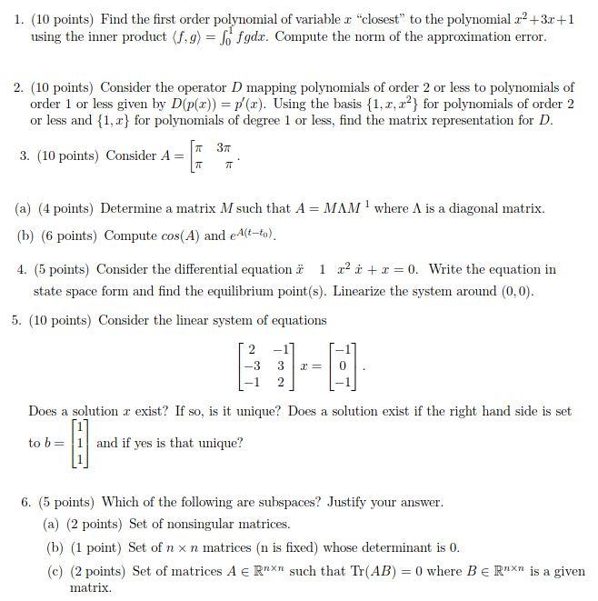 Solved 1. (10 points) Find the first order polynomial of | Chegg.com