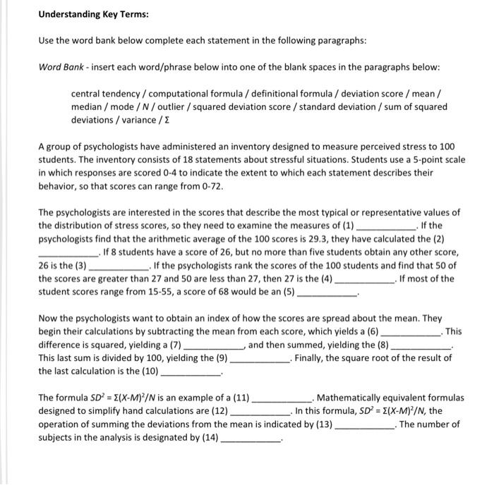 Use the word bank below complete each statement in | Chegg.com