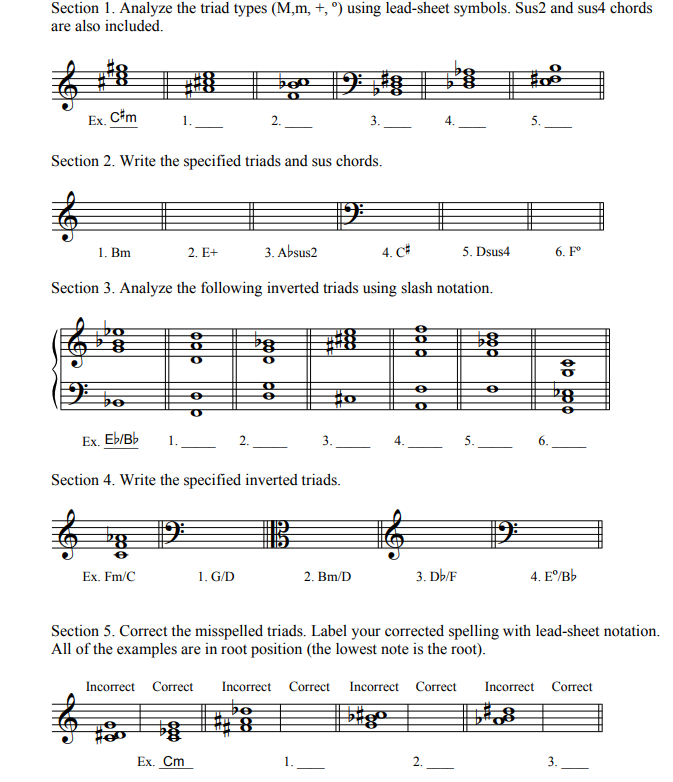 Section 1. Analyze the triad types (M,m,+,∘) using | Chegg.com