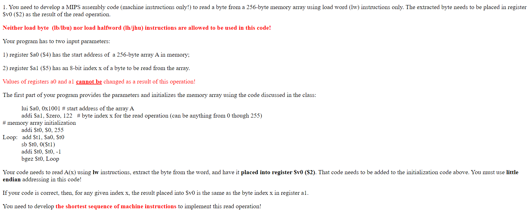 Solved 1. You need to develop a MIPS assembly code (machine | Chegg.com