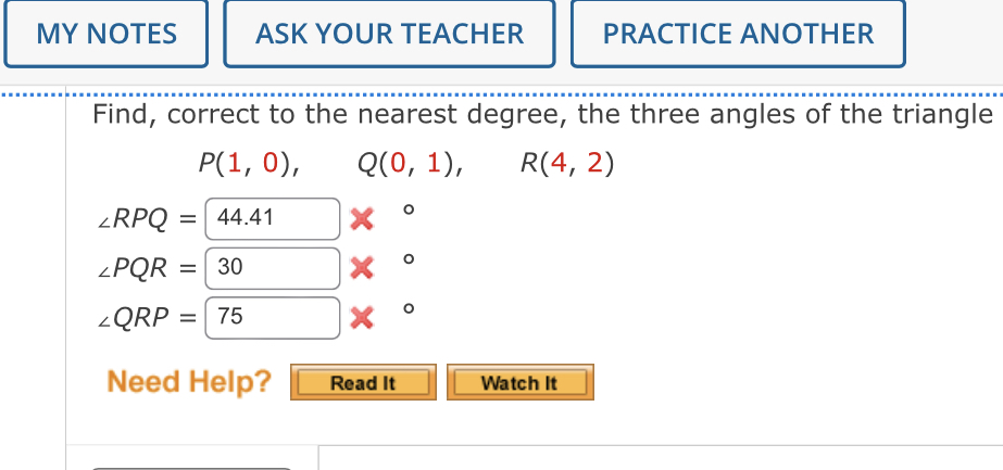 Solved Find, correct to the nearest degree, the three angles | Chegg.com