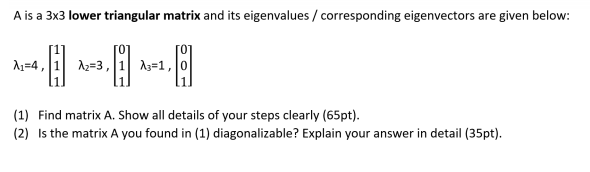 Solved A is a 3x3 lower triangular matrix and its | Chegg.com