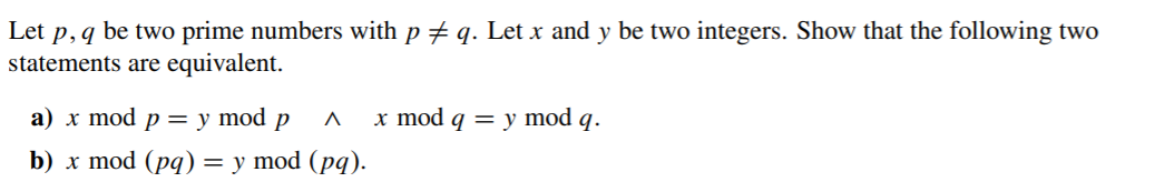 Solved Let p,q be two prime numbers with p + q. Let x and y | Chegg.com