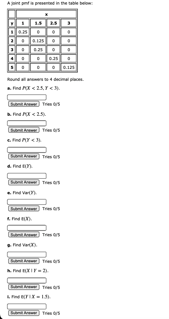 Solved A joint pmf is presented in the table below: х у 1 | Chegg.com