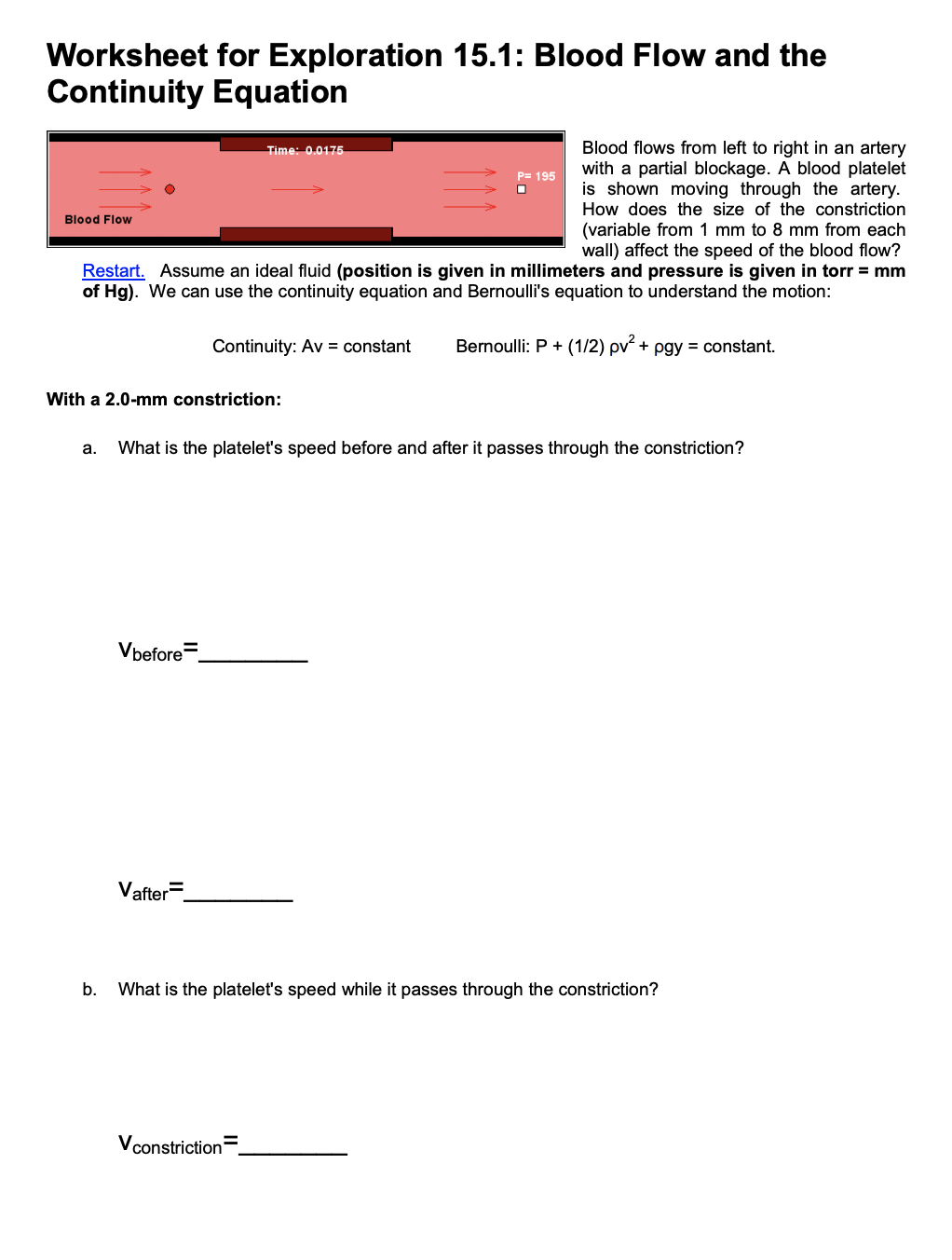 Worksheet for Exploration 15.1: Blood Flow and the | Chegg.com