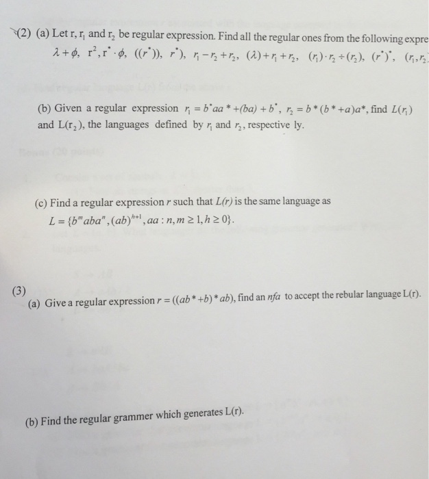 Solved (a) Let r, r_1, and r_2 be regular expression. Find | Chegg.com