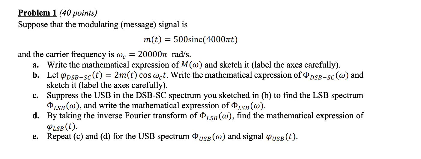 Solved Problem 1 (40 points) Suppose that the modulating | Chegg.com