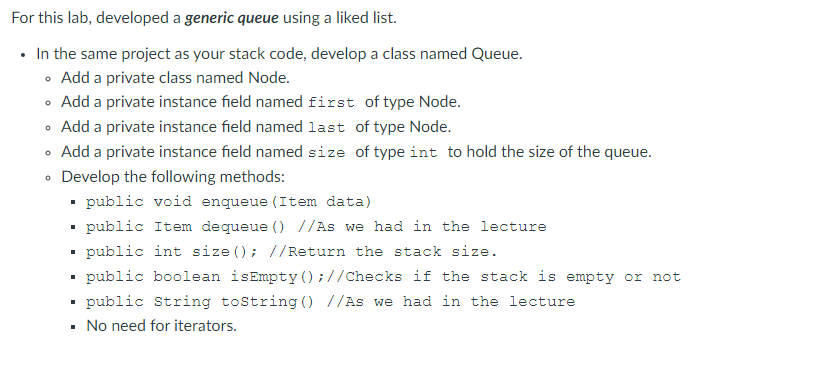 Solved o 0 0 For this lab, developed a generic queue using a | Chegg.com