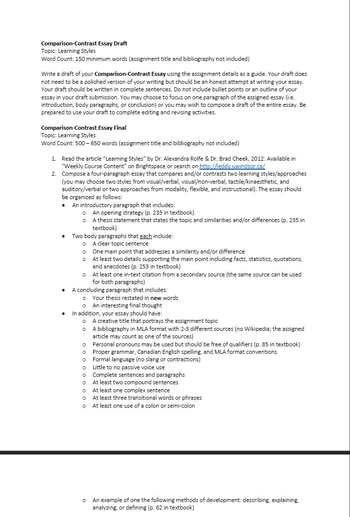 Comparison-Contrast Essay Draft Topic: Learning | Chegg.com