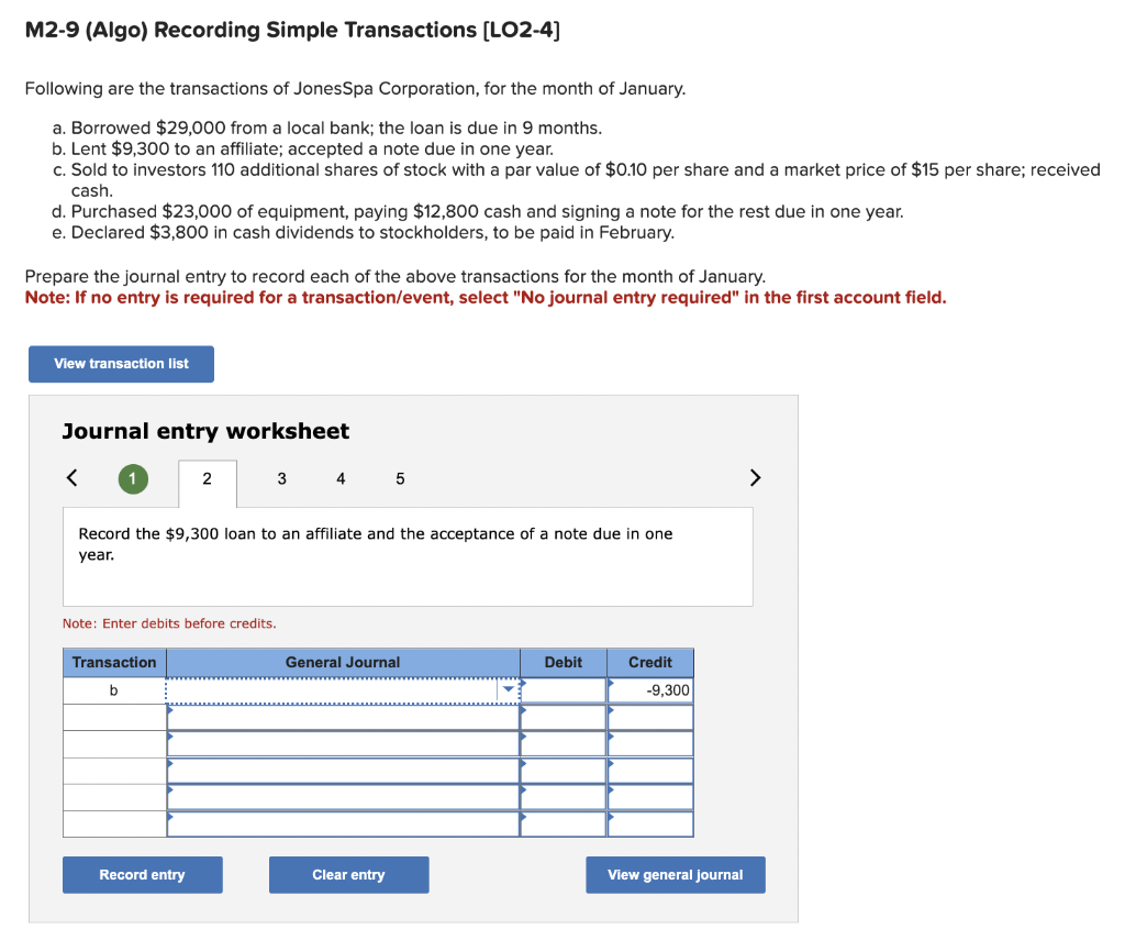 Solved M2-9 (Algo) Recording Simple Transactions [LO2-4] | Chegg.com