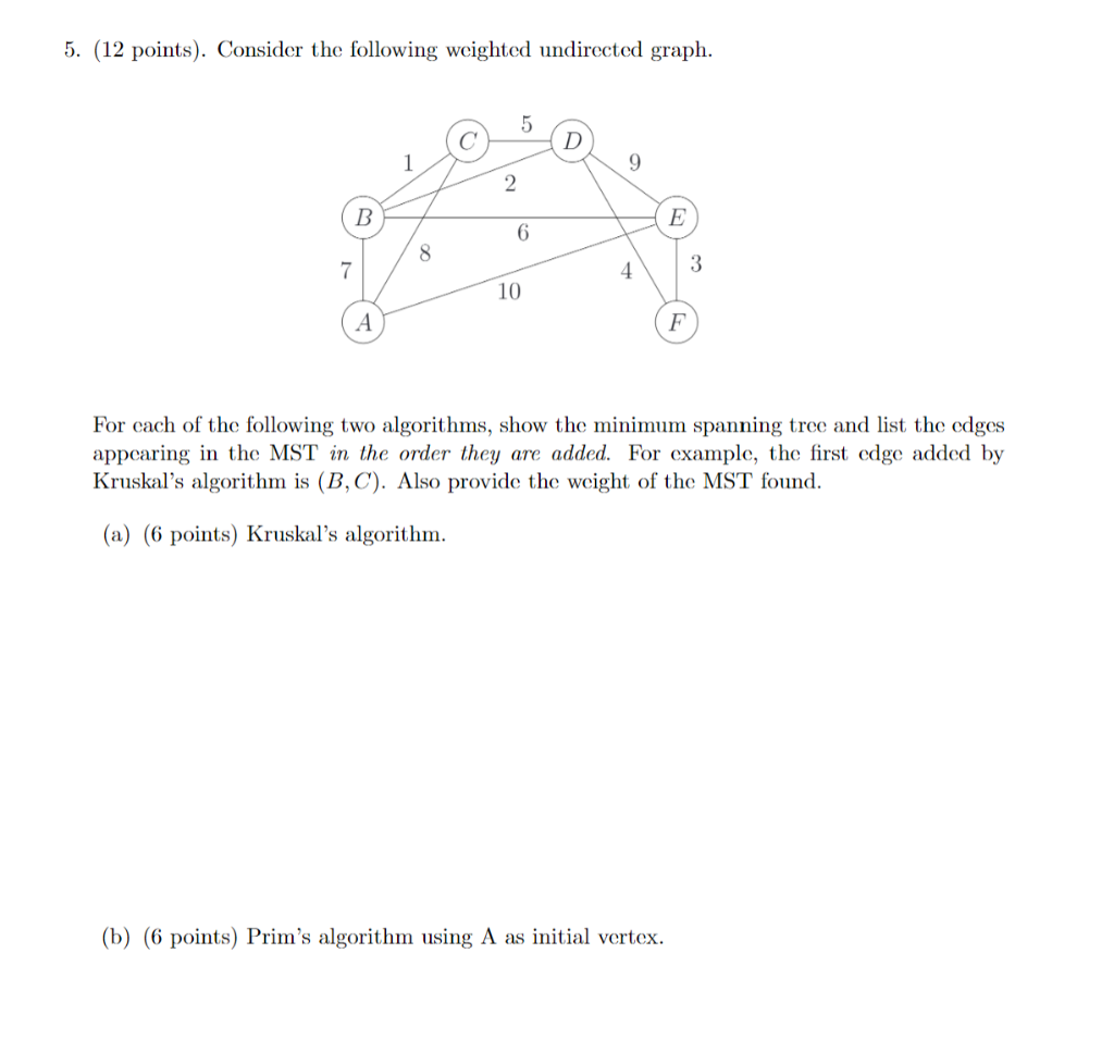 Solved 5. (12 points). Consider the following weighted | Chegg.com