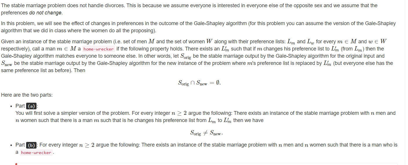 Solved The stable marriage problem does not handle divorces. | Chegg.com