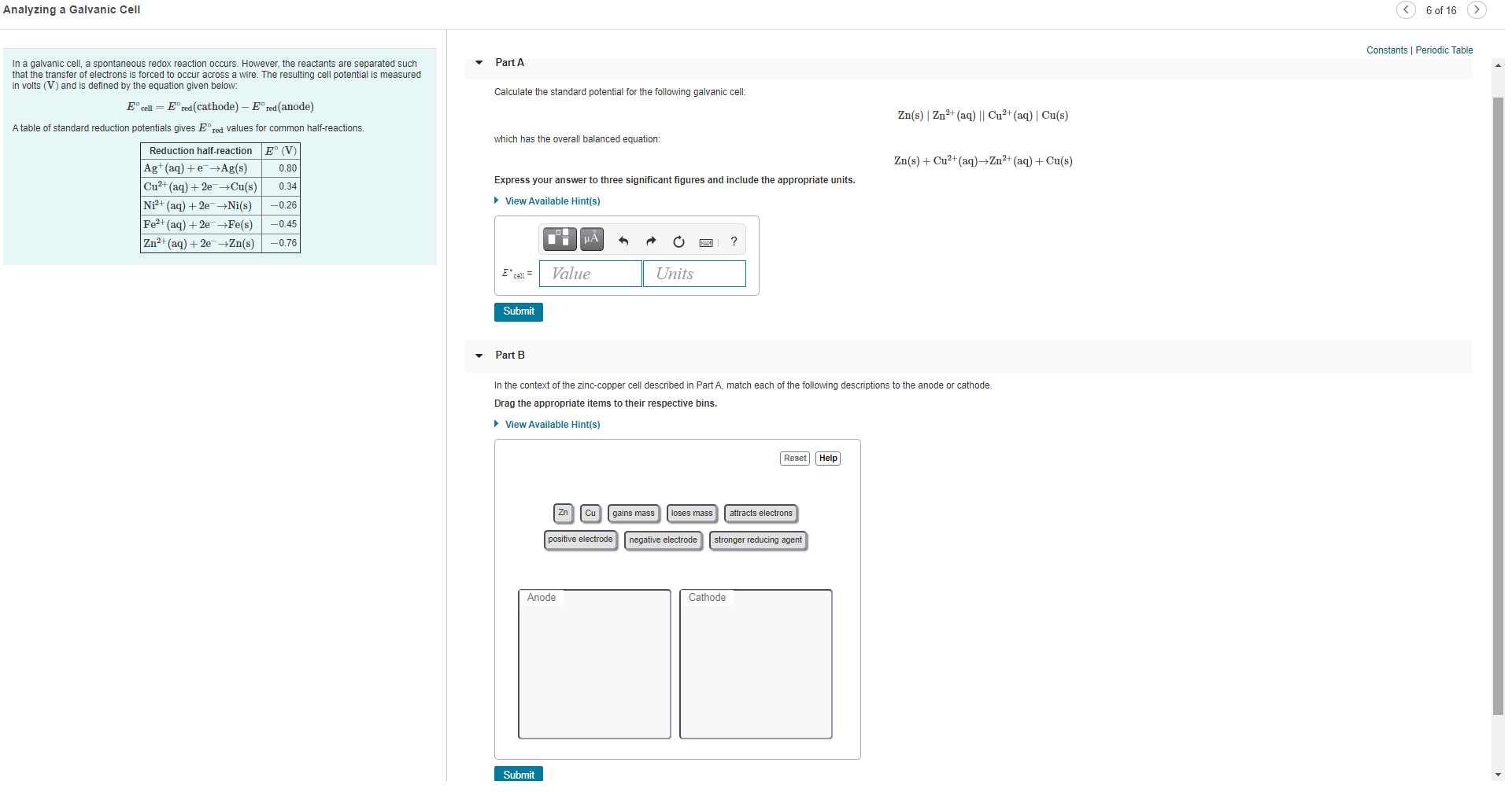 Solved Standard reduction potentials for iron(ll) and | Chegg.com