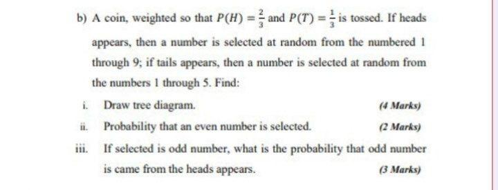 Solved b) A coin, weighted so that P(H) = — and P(T) = is | Chegg.com