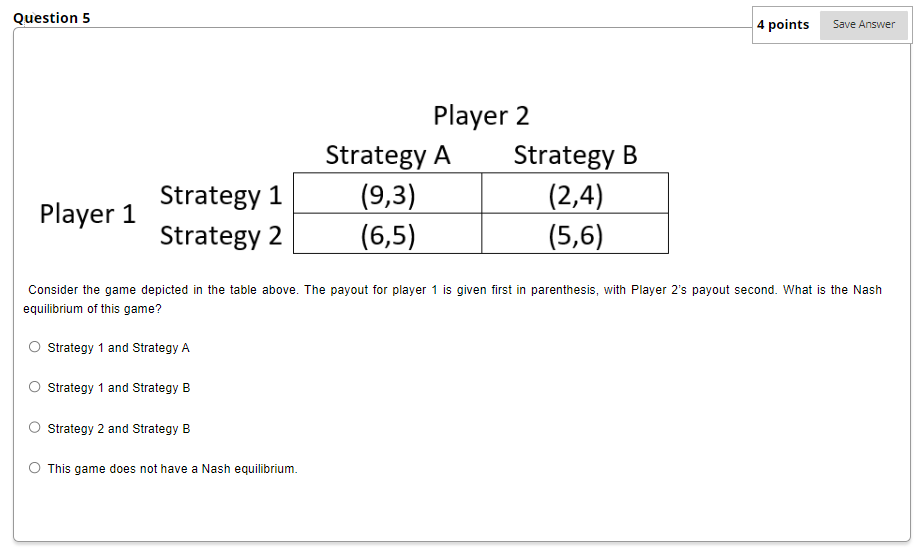 Solved Question 5 4 points Consider the game depicted in the | Chegg.com